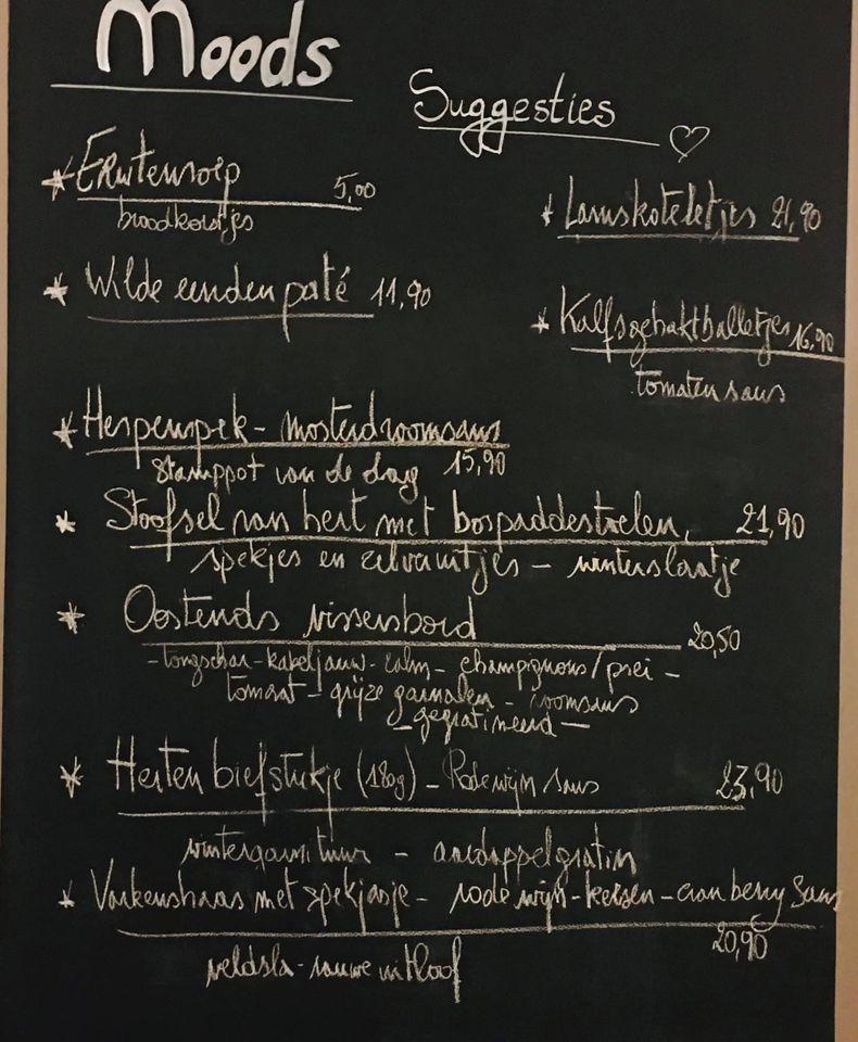 Menu at Moods, Hasselt