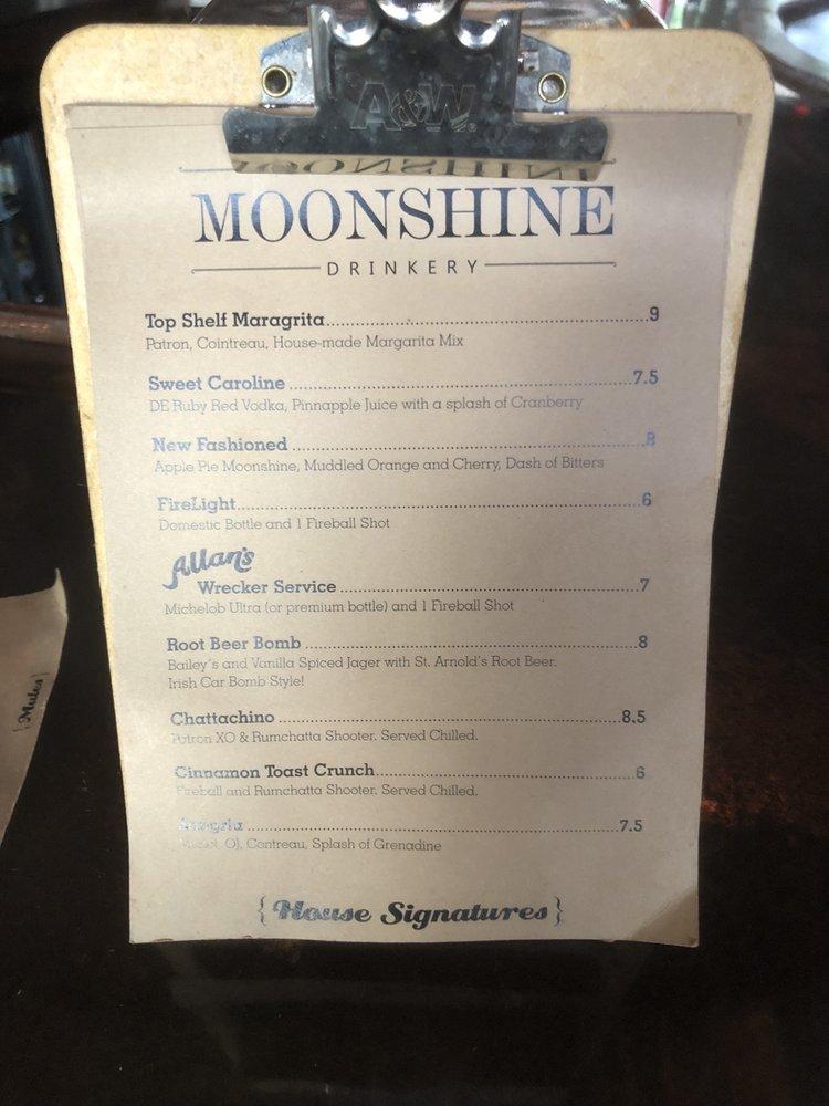 Menu at Moonshine Drinkery pub & bar, Victoria