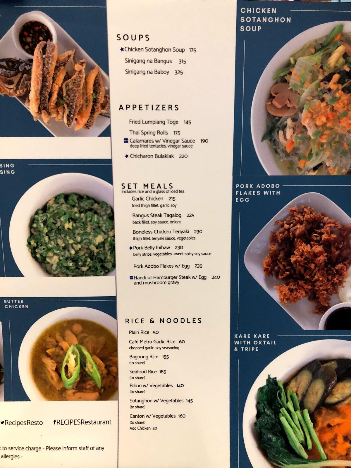 Menu at Recipes by Café Metro restaurant, Makati, H267+PF2