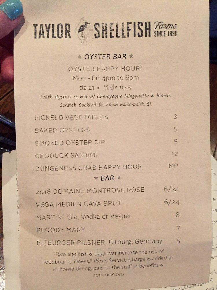Menu at Taylor Shellfish Oyster Bar, Seattle, 410 Occidental Ave S