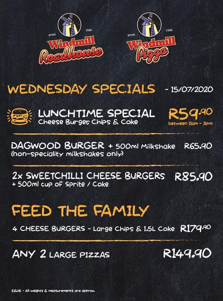 Menu at Windmill Roadhouse restaurant, East London