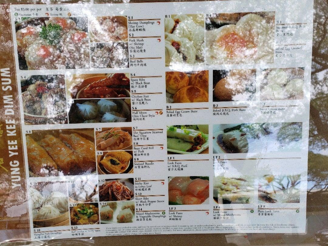 Menu at Yung Yee Kee Dim Sum restaurant, Honolulu