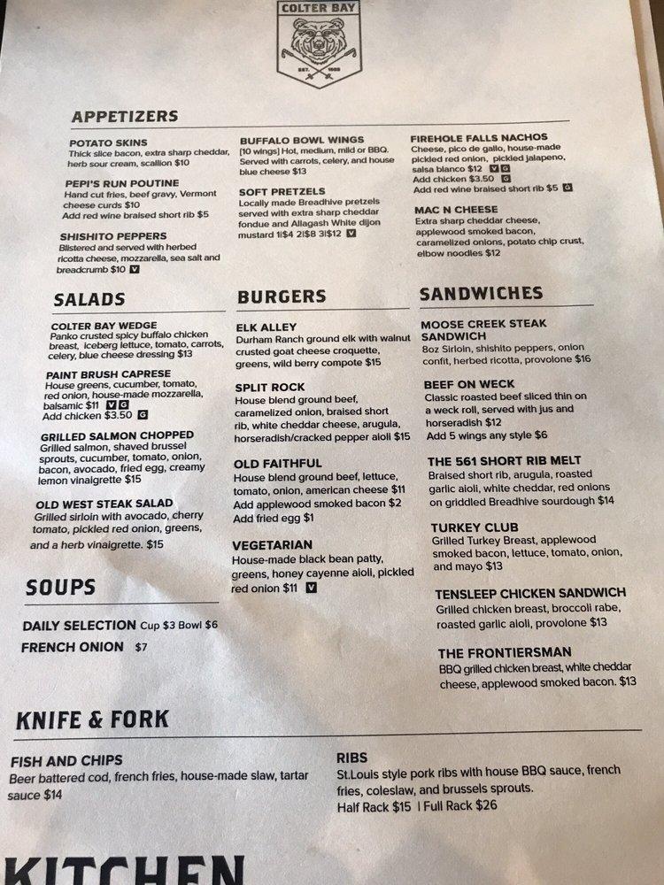 Menu at Colter Bay pub & bar, Buffalo