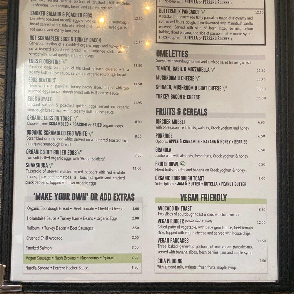 Menu at Grounded London restaurant, London, 9 Whitechapel Rd