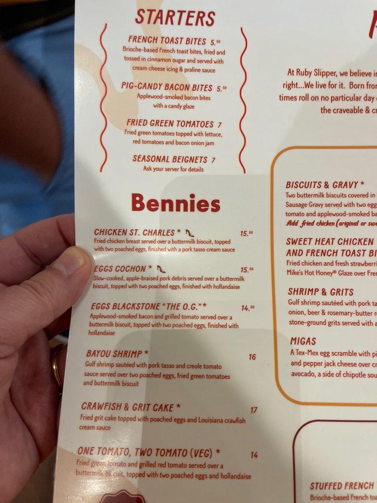 Menu at Ruby Slipper Cafe, Destin