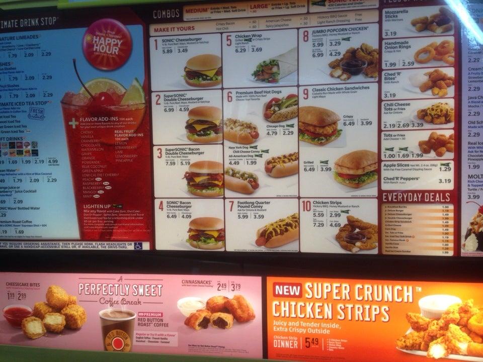 Menu at Sonic Drive-In fast food, Shawnee, W 63rd St