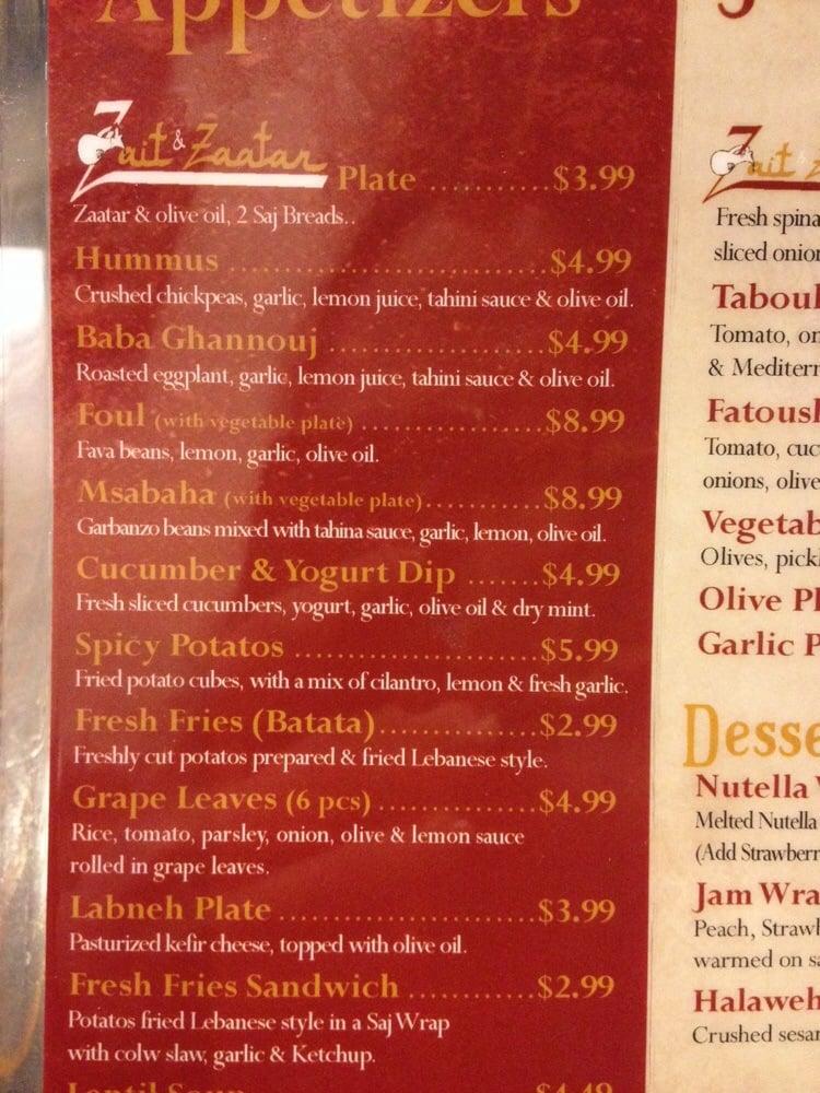 Menu at Zait and Zaatar restaurant, Anaheim, 510 N Brookhurst St #106