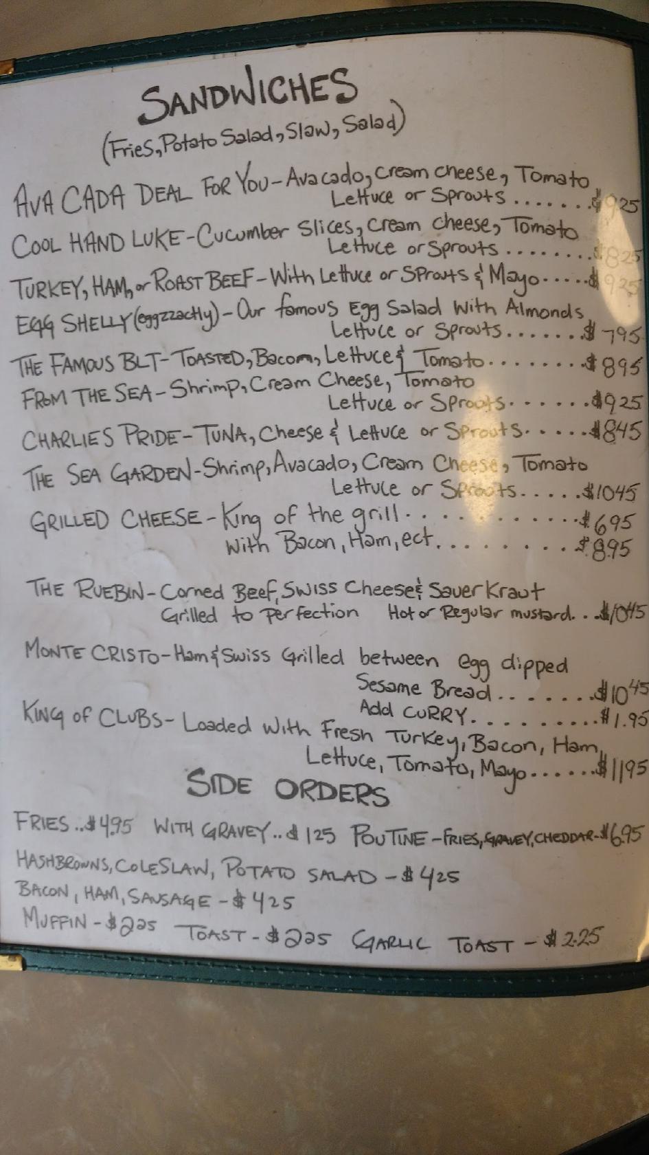 Menu at Arbutus Cafe, Duncan