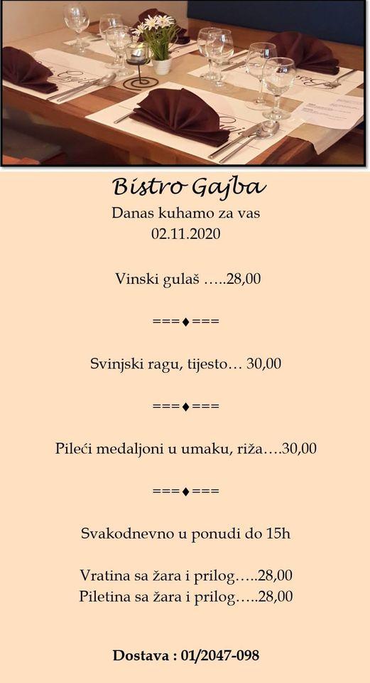 Menu at Bistro Gajba restaurant, Sesvete