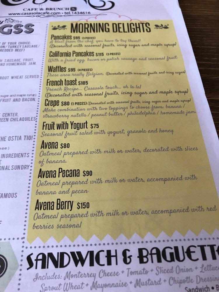 Carta de Casasola Cafe, Cabo San Lucas