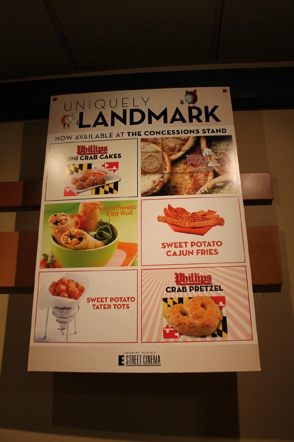 Menu at Landmark's E Street Cinema, Washington