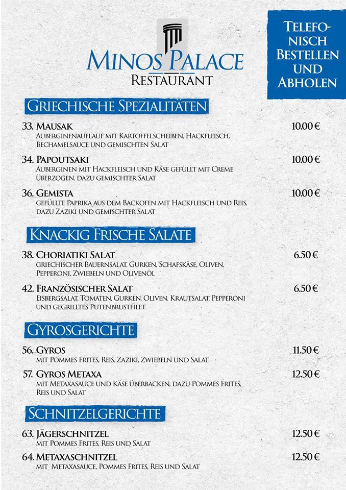 Menu at Minos Palace restaurant, Mülheim