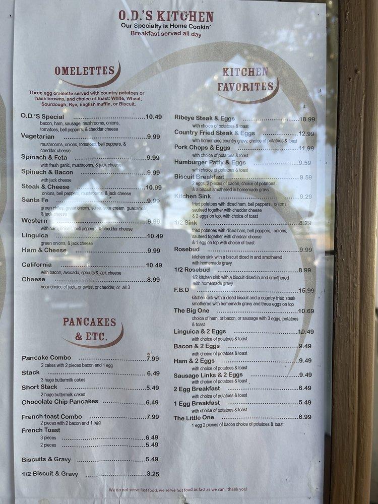 Menu at OD's Kitchen restaurant, Gilroy
