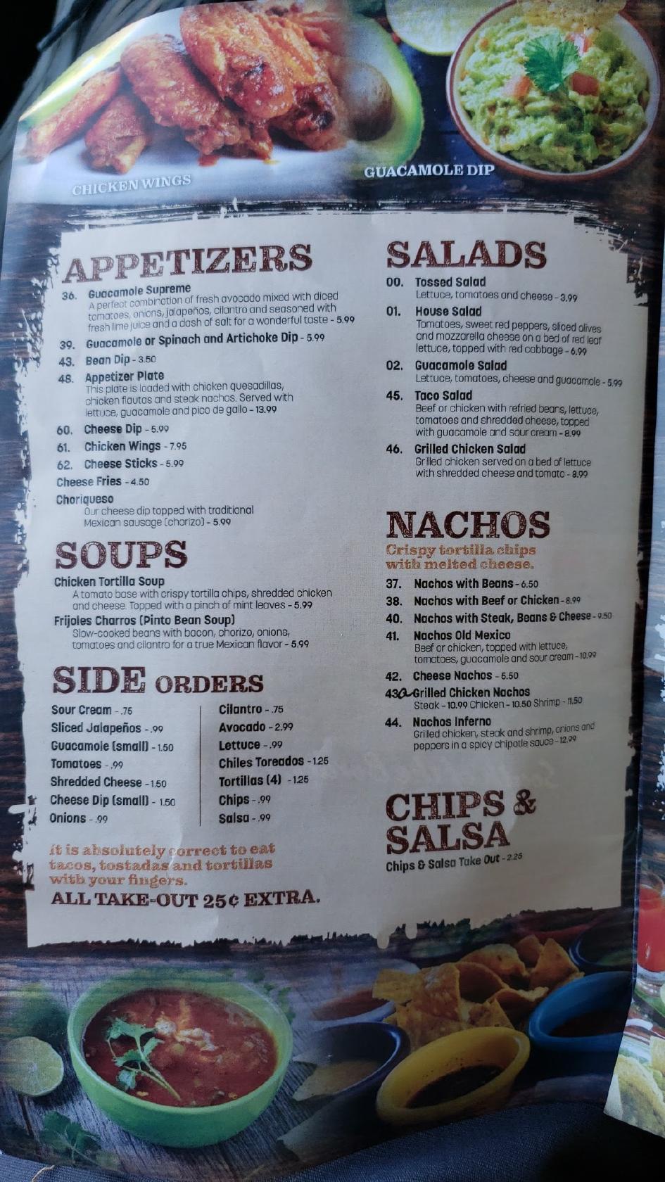 Menu at Old Mexico Bar & Grill, Montezuma
