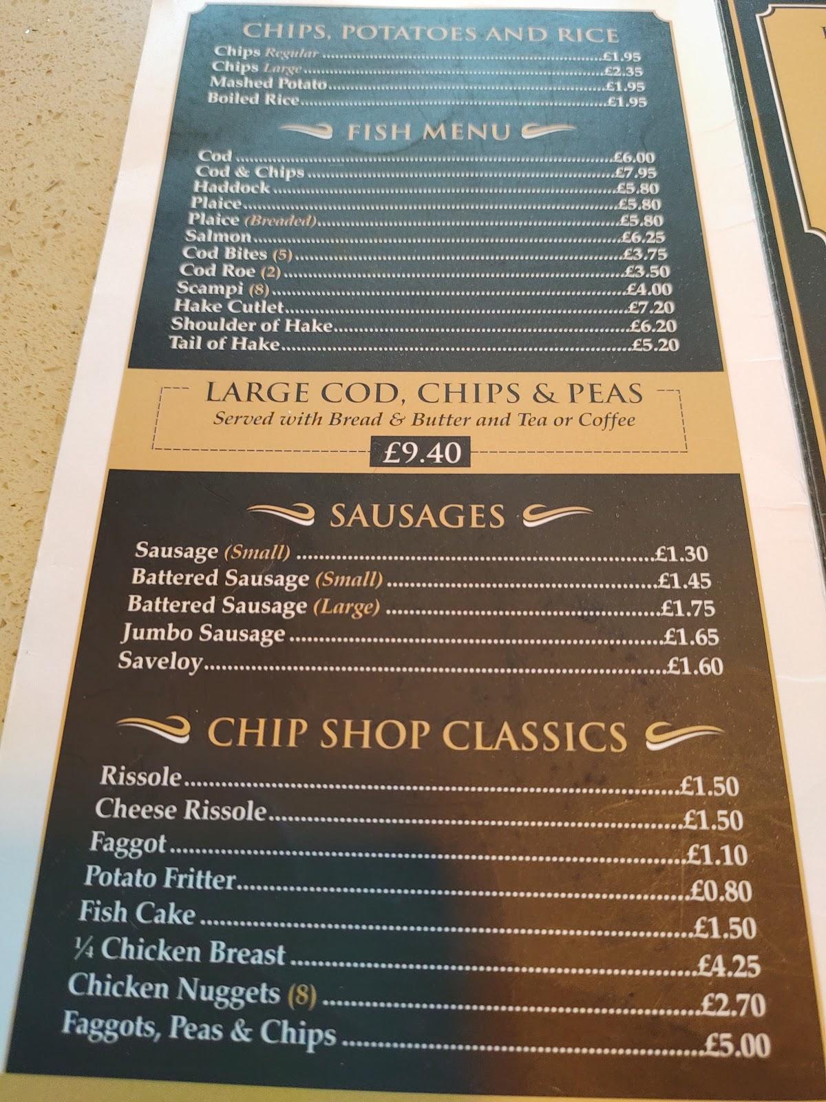 Menu at Rossi's Original fast food, Swansea