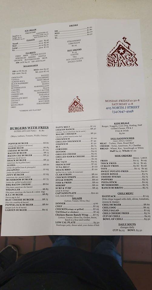 Menu at Snack Shack fast food, Lakeview