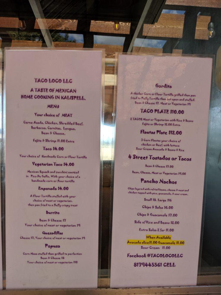Menu at Taco Loco Bigfork restaurant, Bigfork