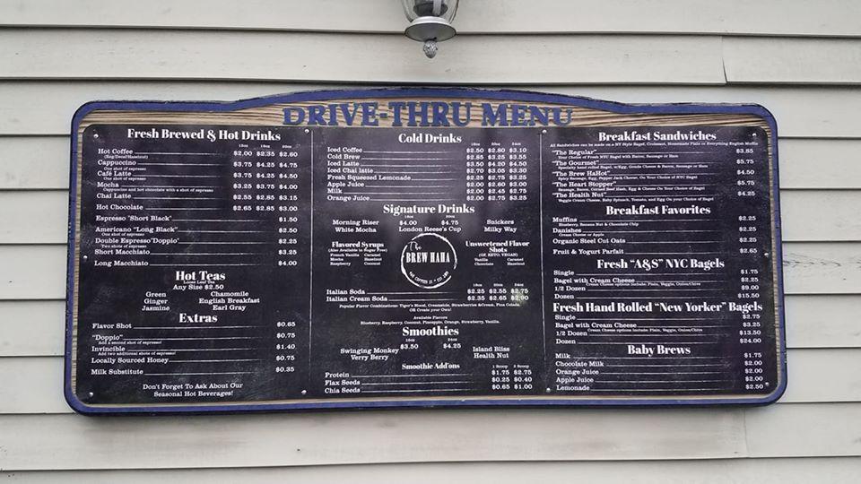 Menu at The Brew HaHa restaurant, Watertown