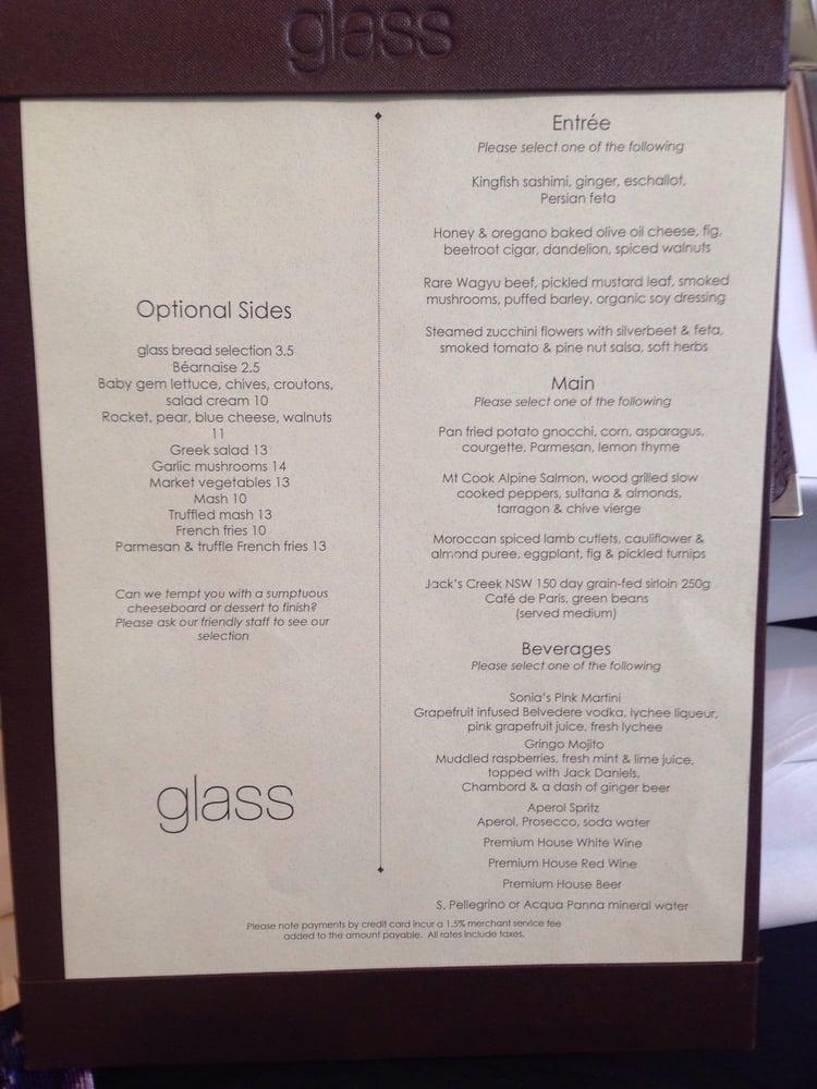 Menu at glass brasserie pub & bar, Sydney