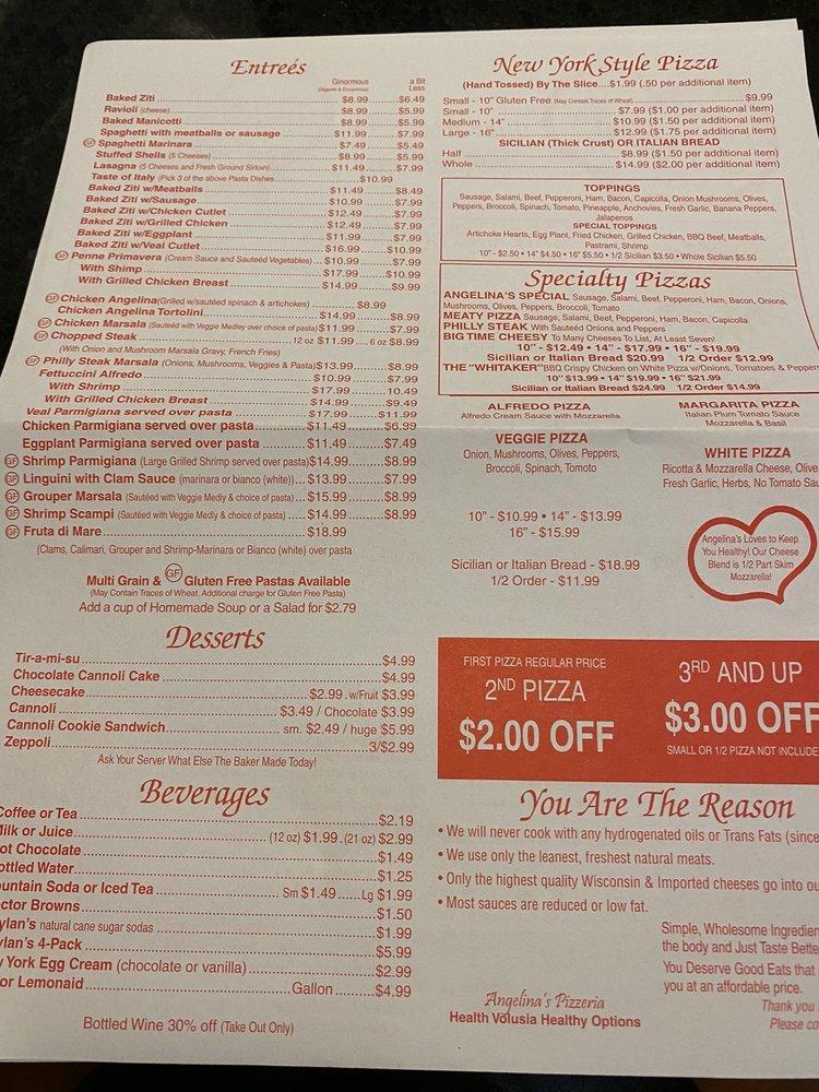 Menu at Angelina's Pizzeria, DeLand