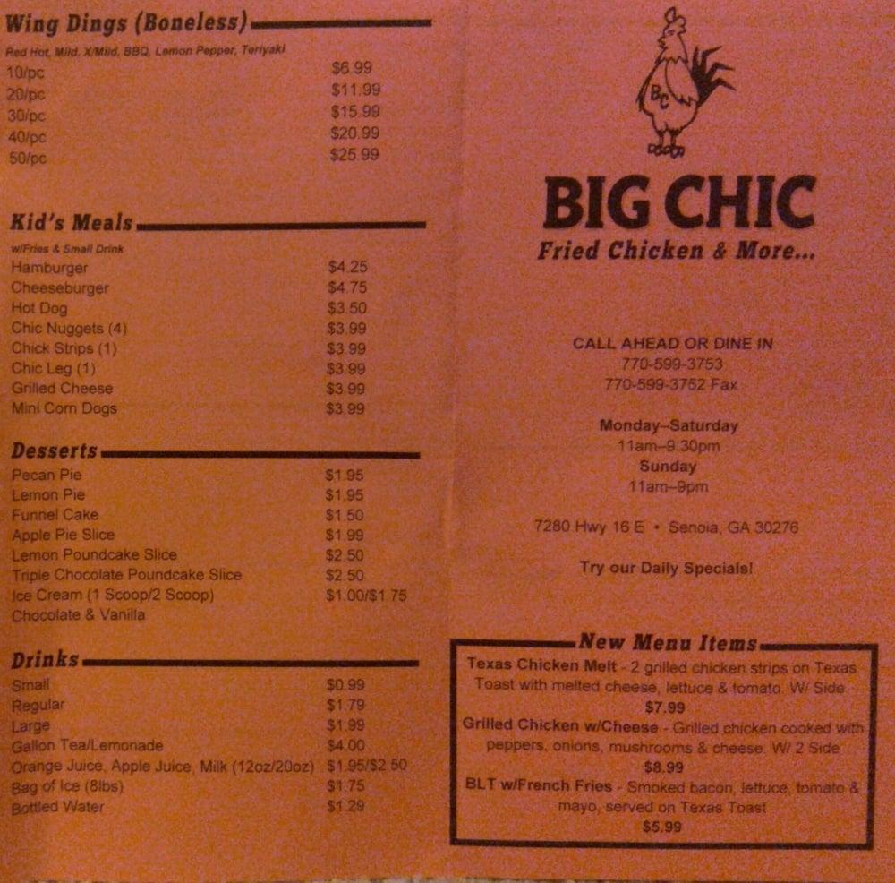 Menu at Big Chic desserts, Senoia
