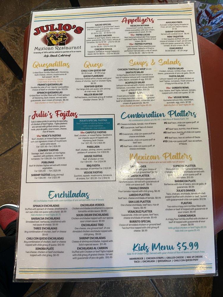 Menu at Julio's Mexican Restaurant, Hutto, 560 US-79 Ste A100