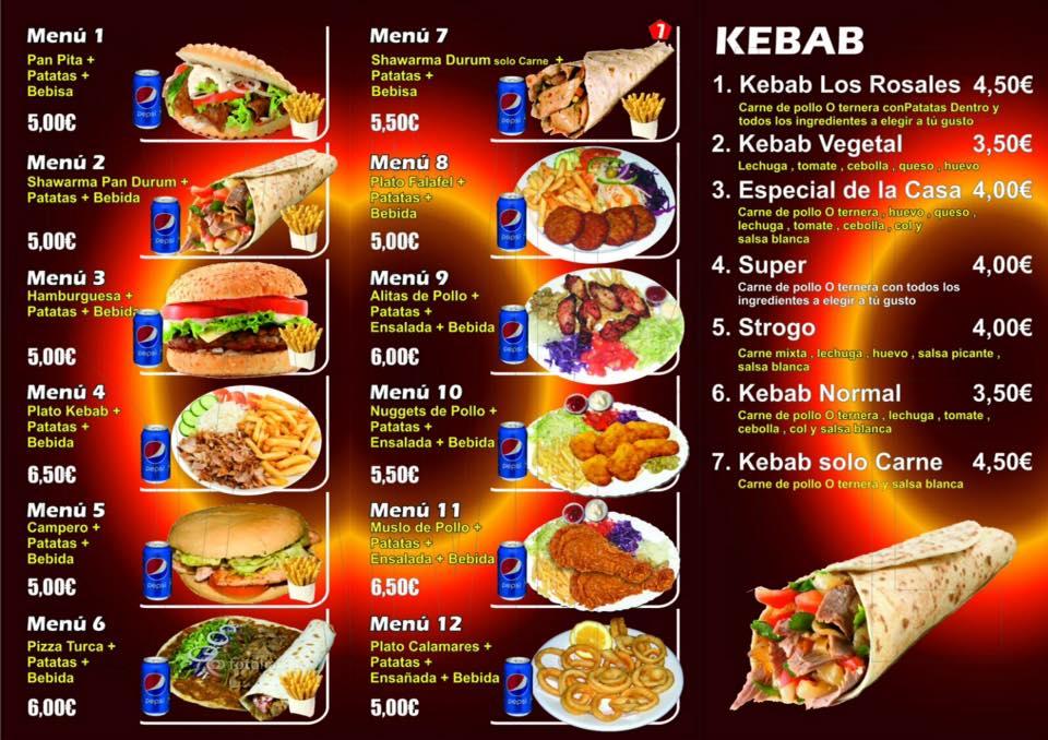Carta del restaurante Kebab Los Rosales., Vélez-Málaga