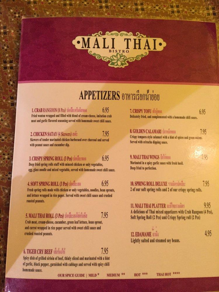 Menu at Mali Thai Bistro restaurant, Lee's Summit