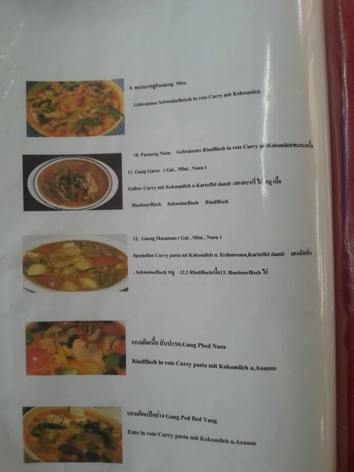 Menu at Aroi dee Thai German restaurant, Rayong