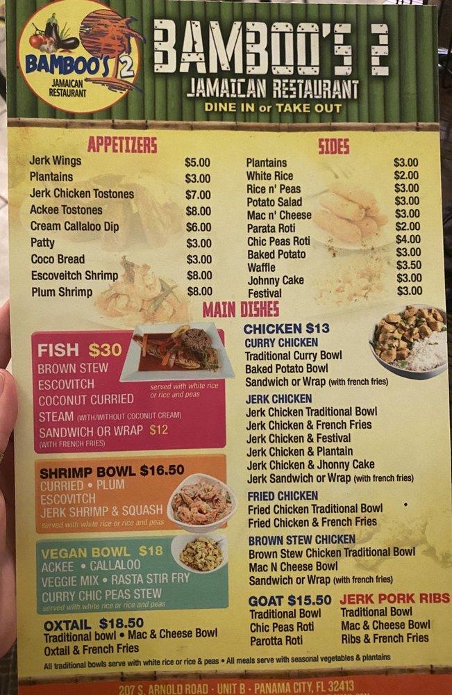 Carta de Bamboo's 2 Jamaican Restaurant, Panama City Beach