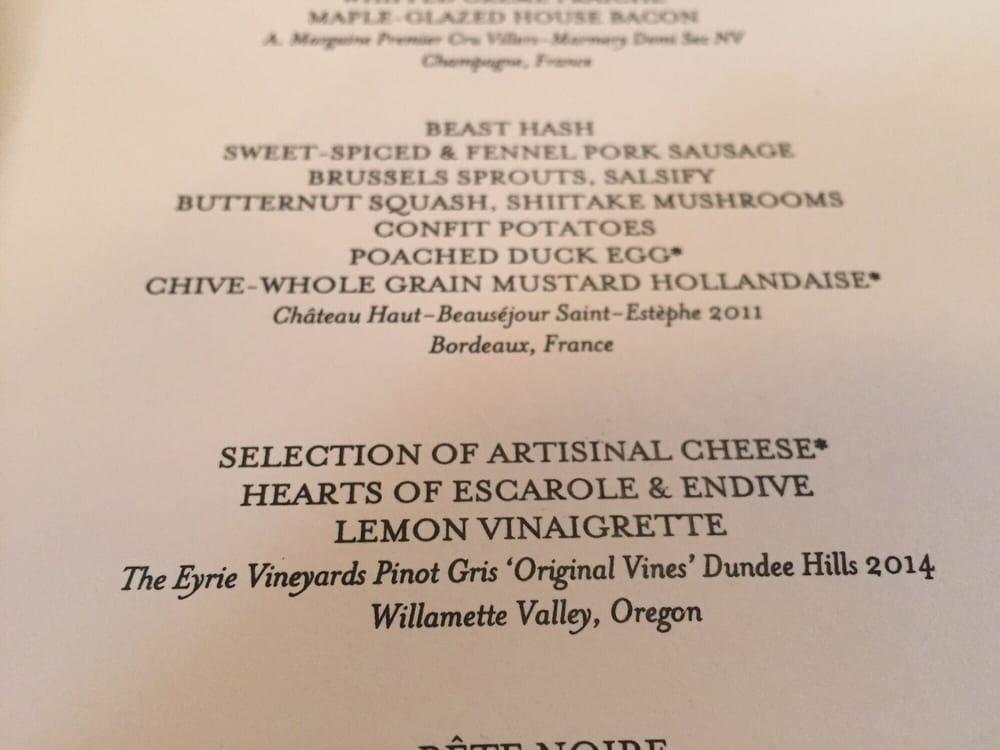 Menu at Beast restaurant, Portland