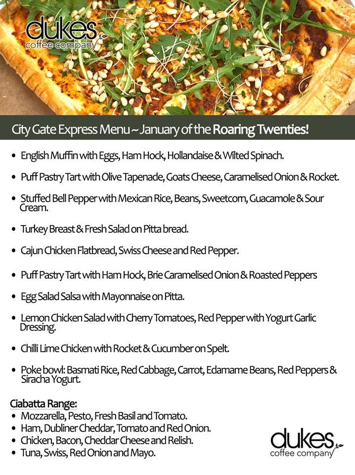 Menu at Dukes Coffee Company cafe, Cork, The Dr