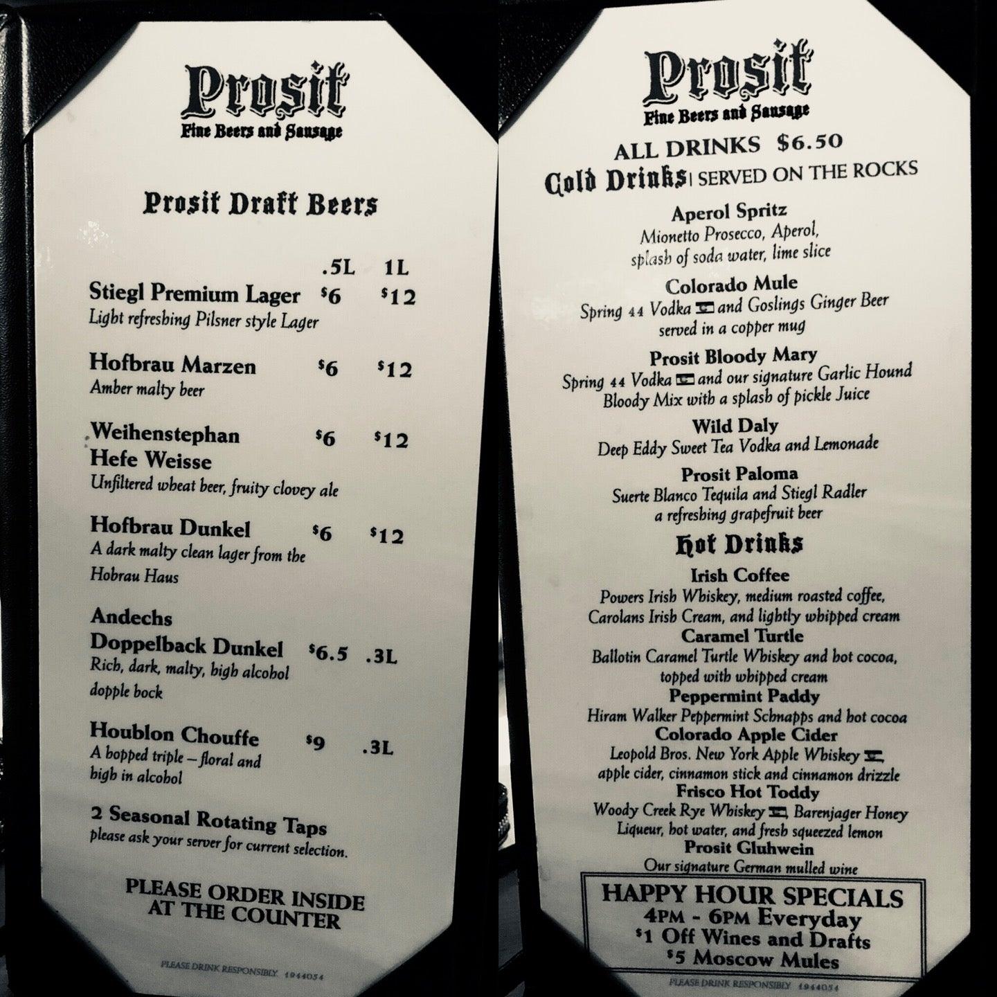 Menu at Ein Prosit pub & bar, Frisco