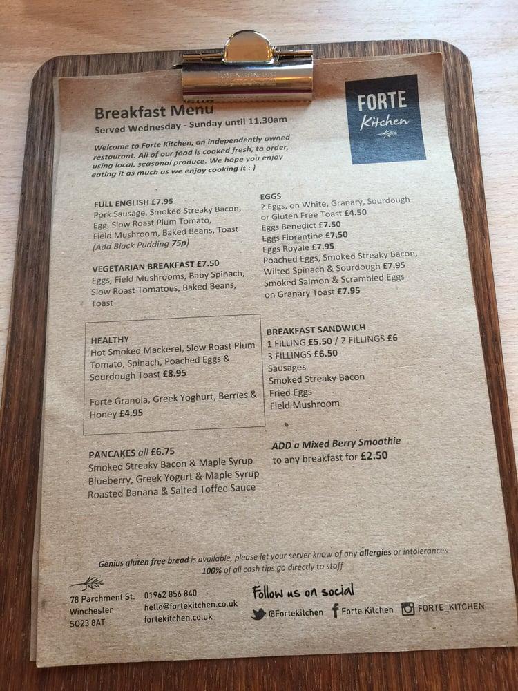 Menu at Forte Kitchen restaurant, Winchester