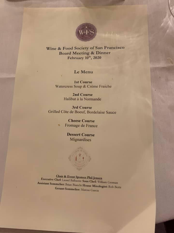 Menu at French Club, San Francisco