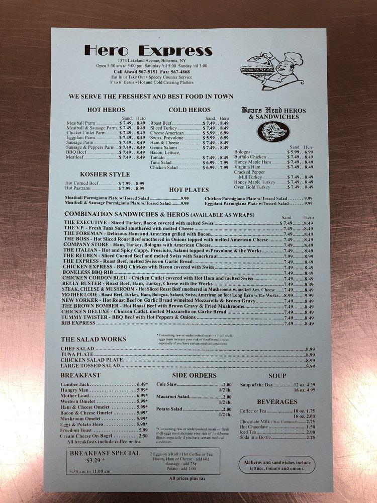 Menu at Hero Express restaurant, Bohemia