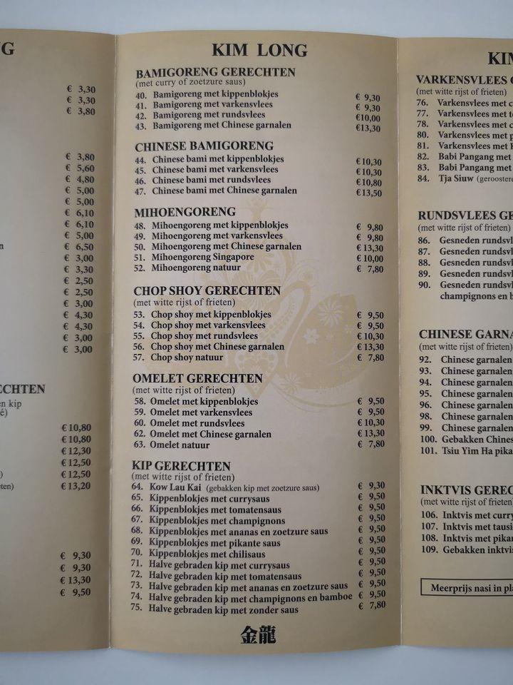 Menu at Kim Long, Zele
