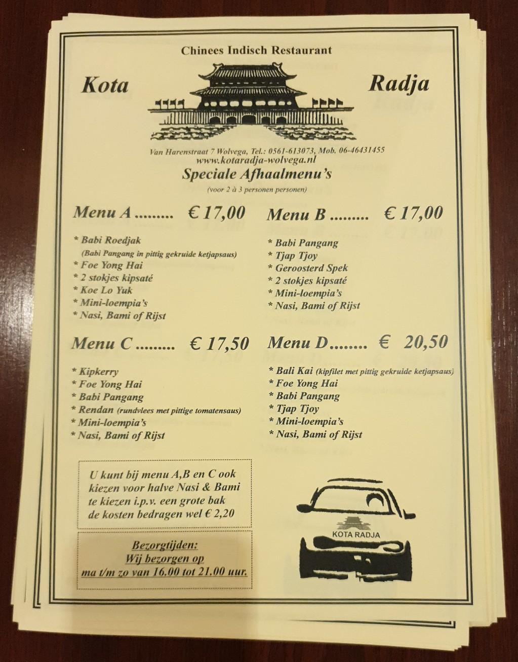 Menu at Kota Radja Wolvega, Wolvega