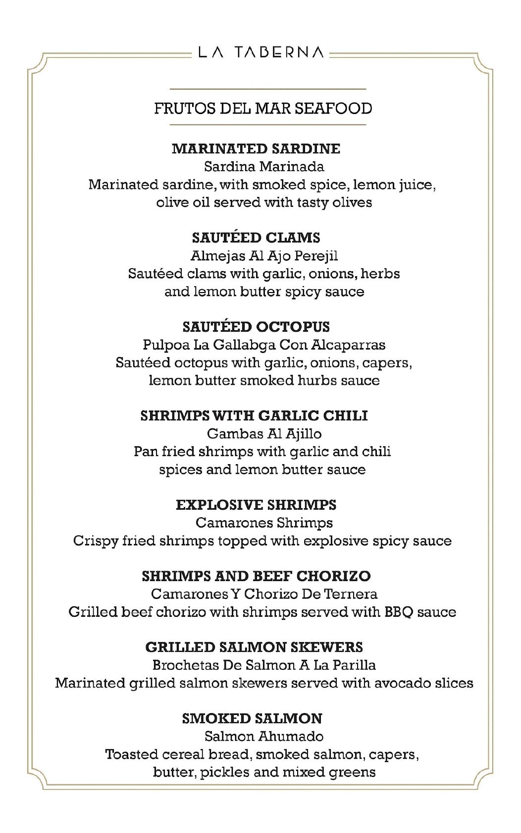 Menu at LA TABERNA restaurant, Sheikh Zayed City