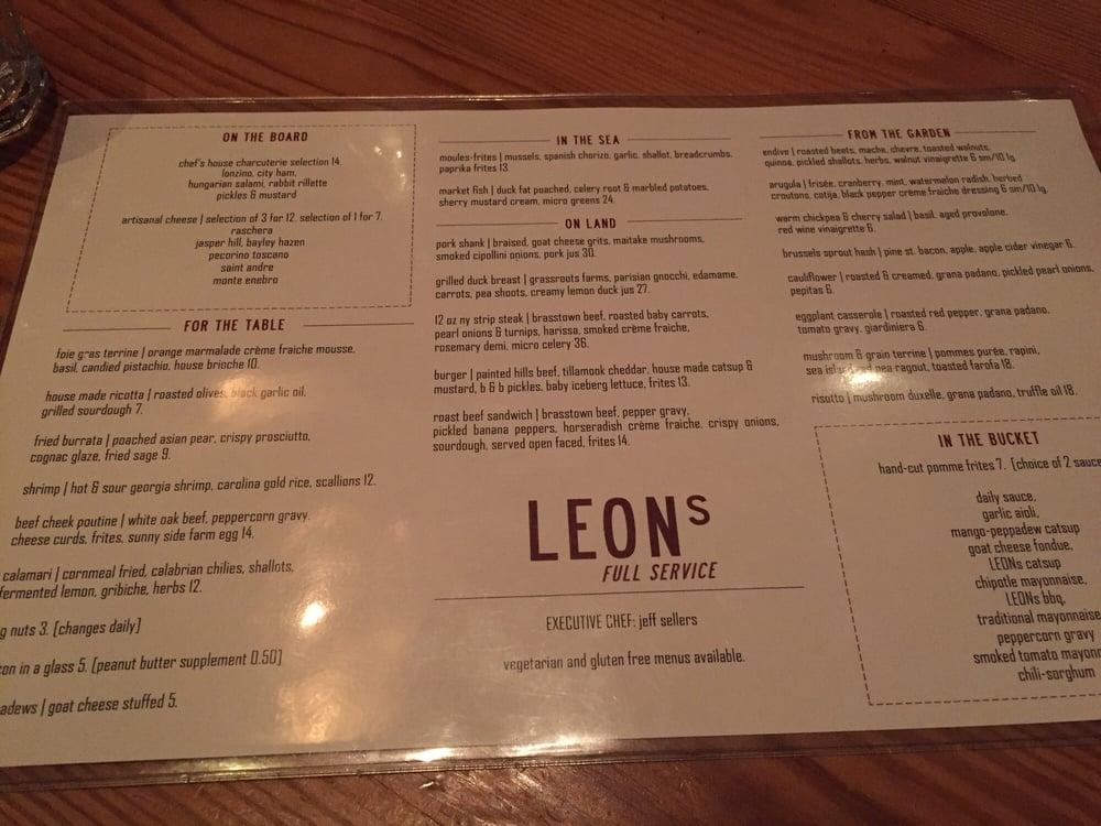 Menu at LEON's Full Service pub & bar, Decatur