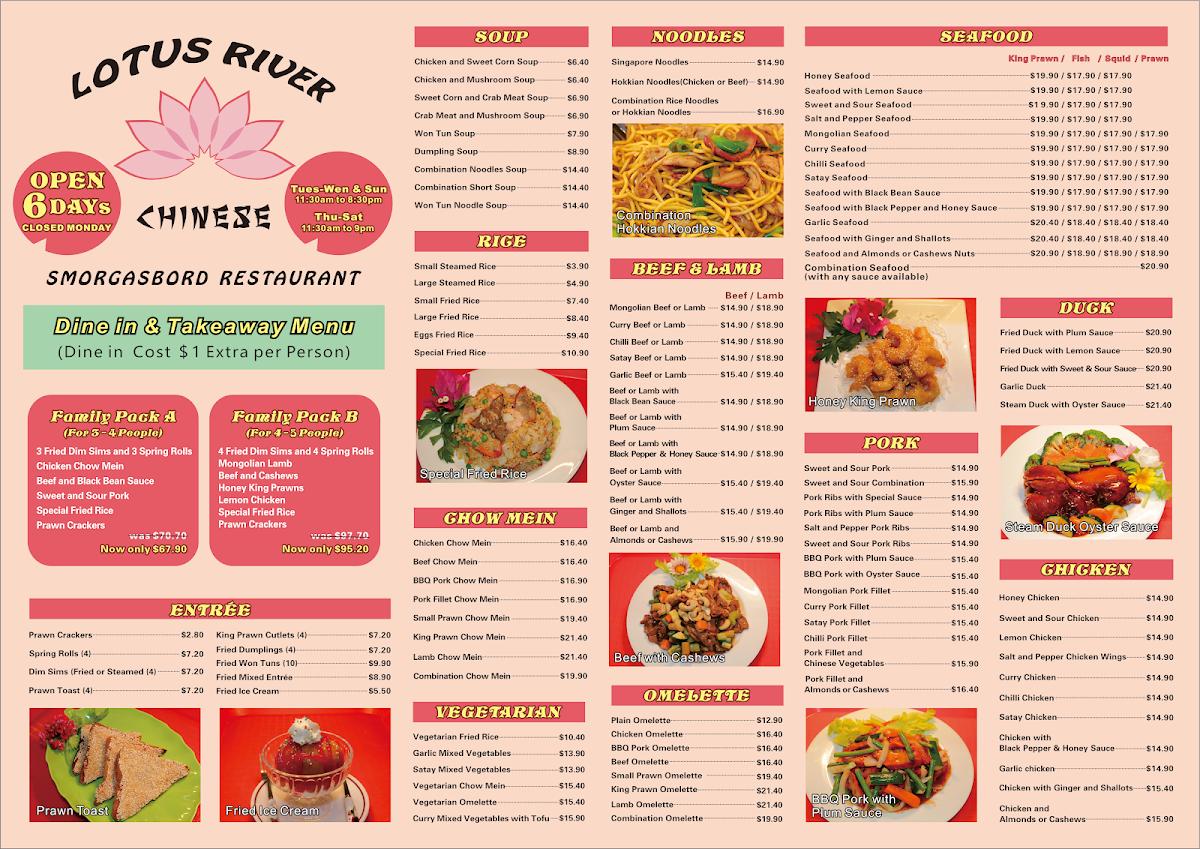 Menu at Lotus River Chinese Smorgasbord Take Away restaurant, Dalby