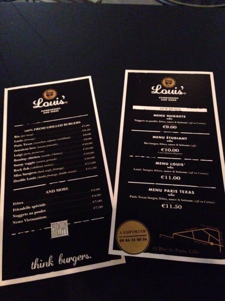 Menu at Louis' Burger Bar, Lille, 53 rue de Paris