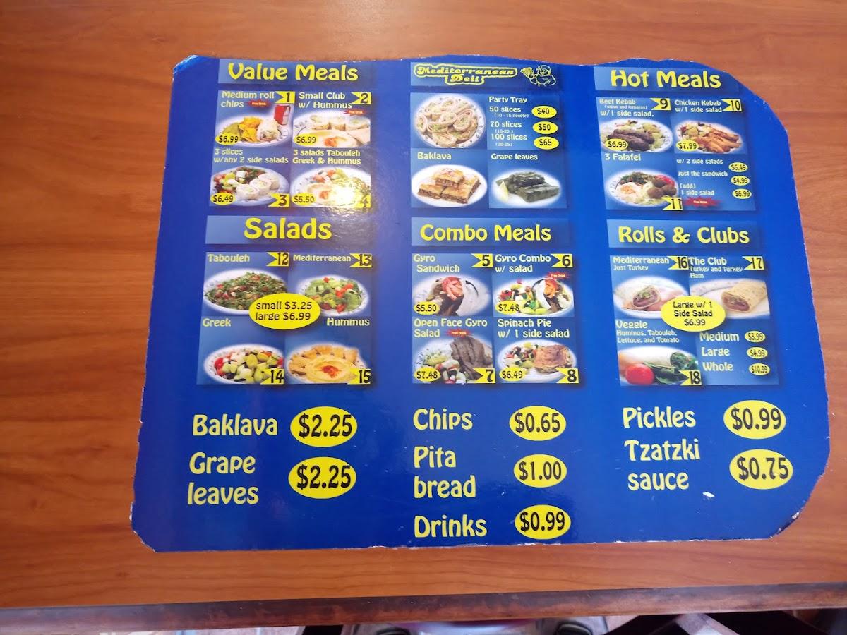 Menu at Mediterranean Deli restaurant, Orlando