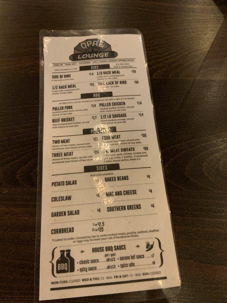 Menu at Opal Lounge pub & bar, Tacoma