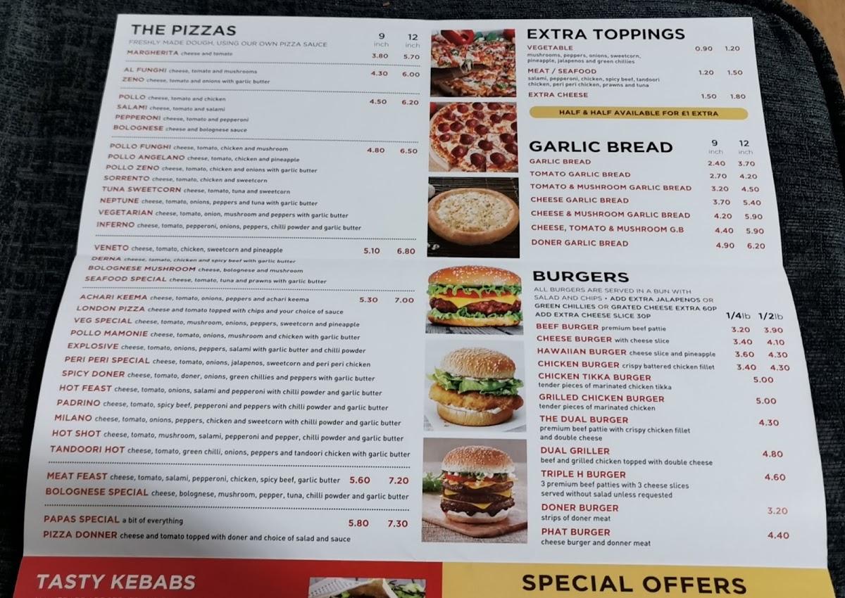 Menu at Papas Pizza pizzeria, Hebden Bridge