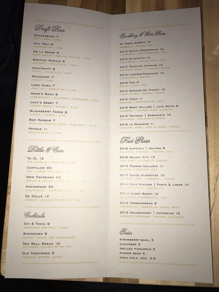 Menu at Prairie Fire pizzeria, Brookline