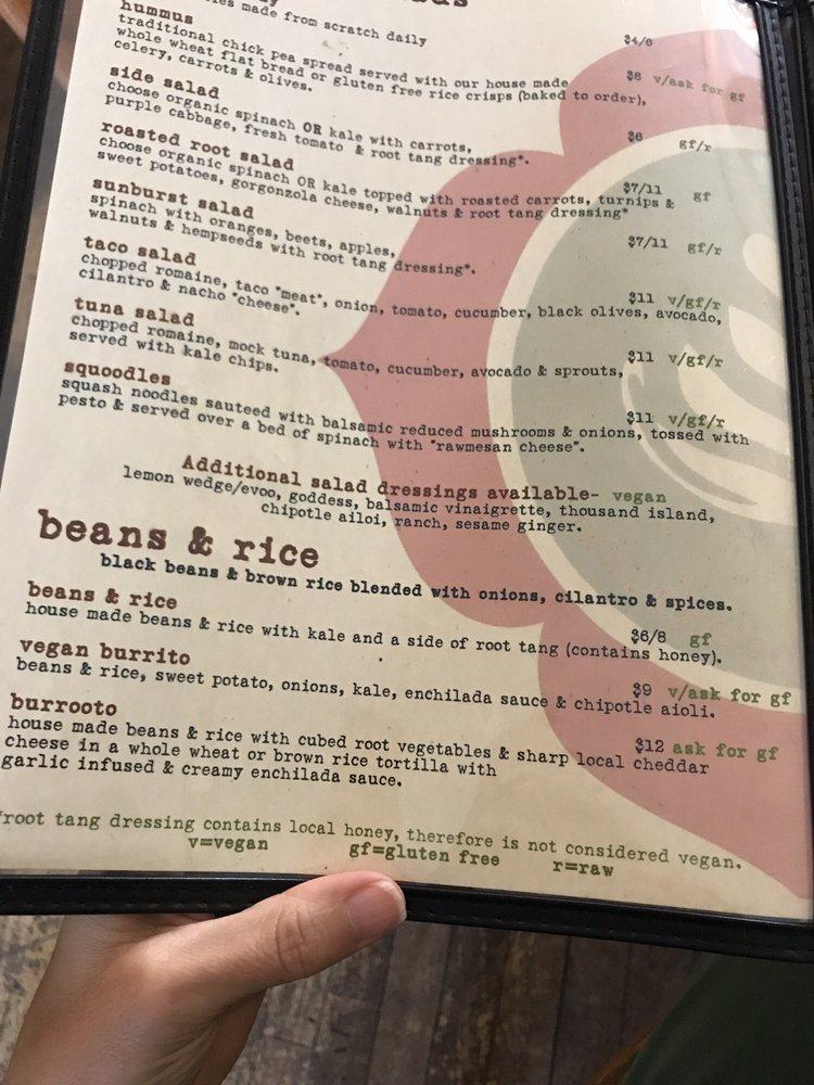 Menu at The Root Cafe, Lakewood