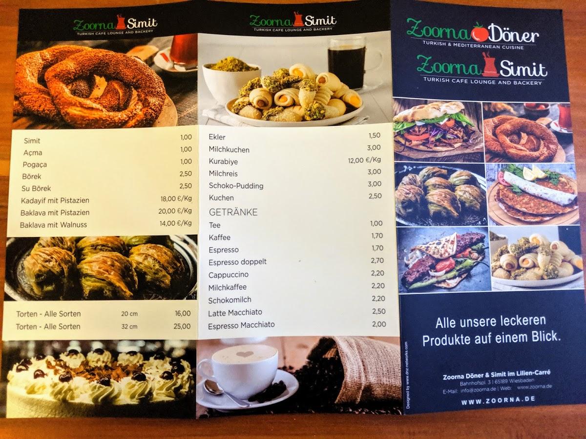 Speisekarte von Zoorna Döner & Zoorna Simit restaurant, Wiesbaden