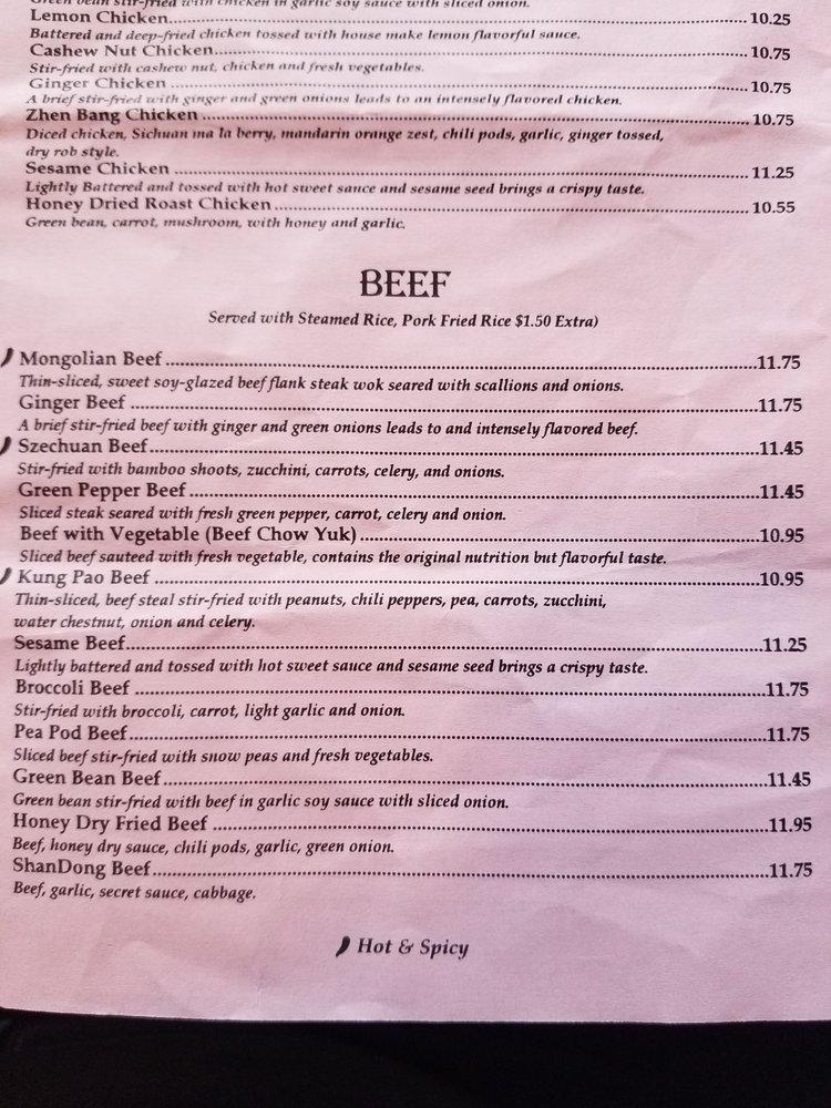 Menu at Chef Zhao restaurant, Portland