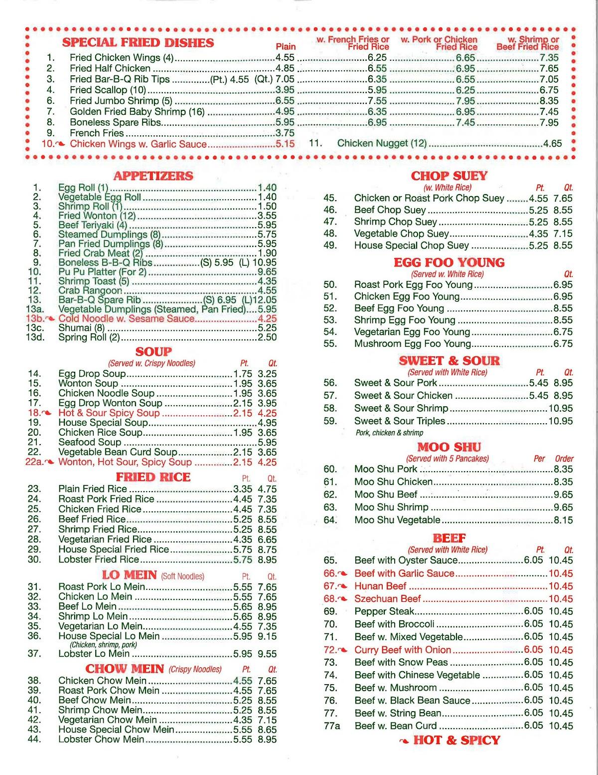 Menu at Dragon Garden restaurant, Ocean Township